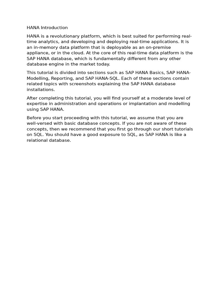 HANA Introduction1 | PDF