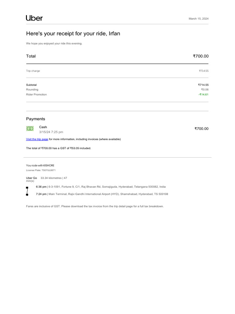 Receipt 15mar2024 Uber | PDF