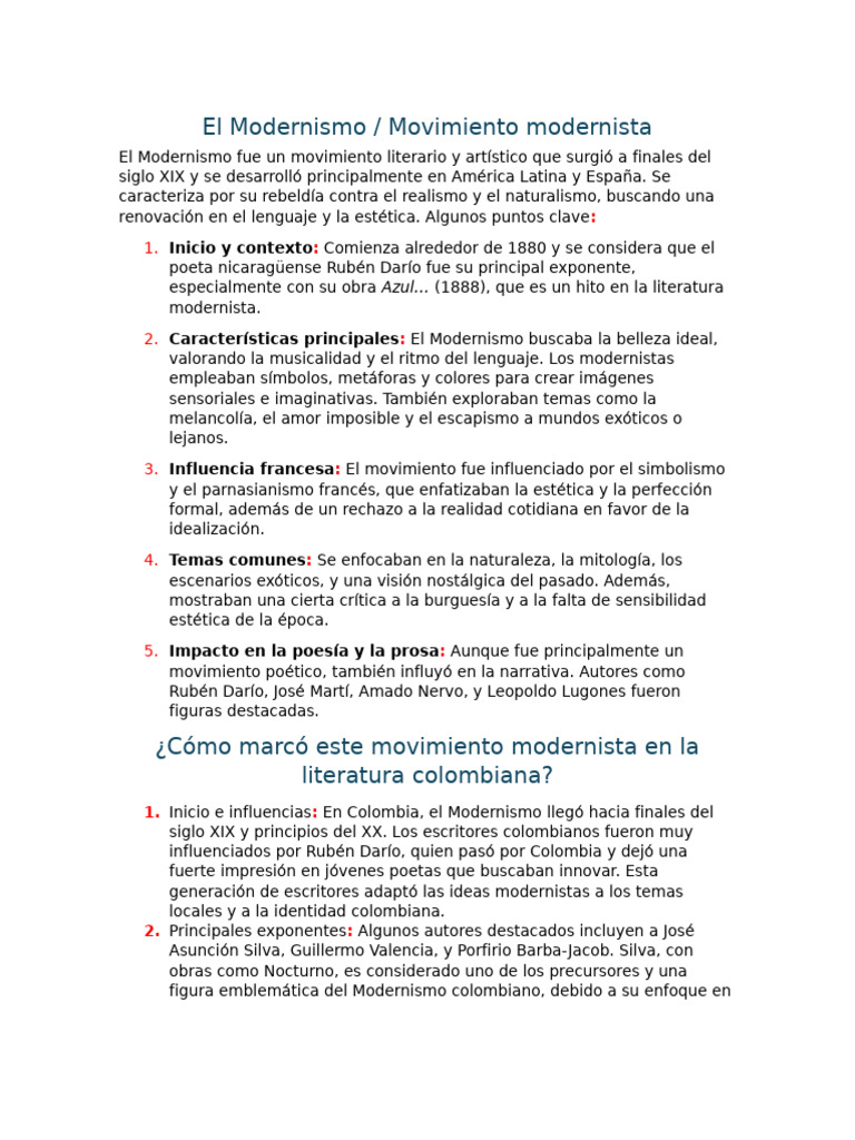 El Modernismo | PDF | Simbolismo (Artes) | Las artes