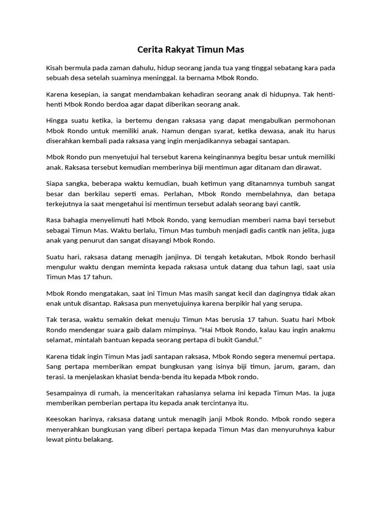 Cerita Rakyat Timun Mas | PDF