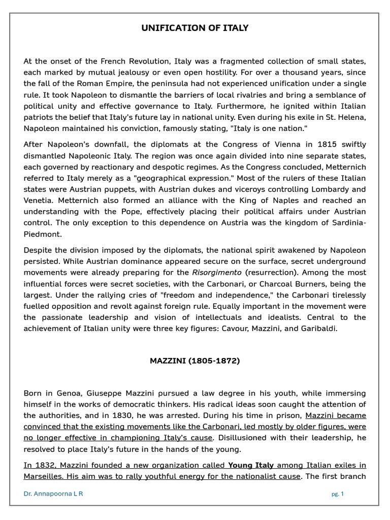 Unification of Italy (Note 2) | PDF | History