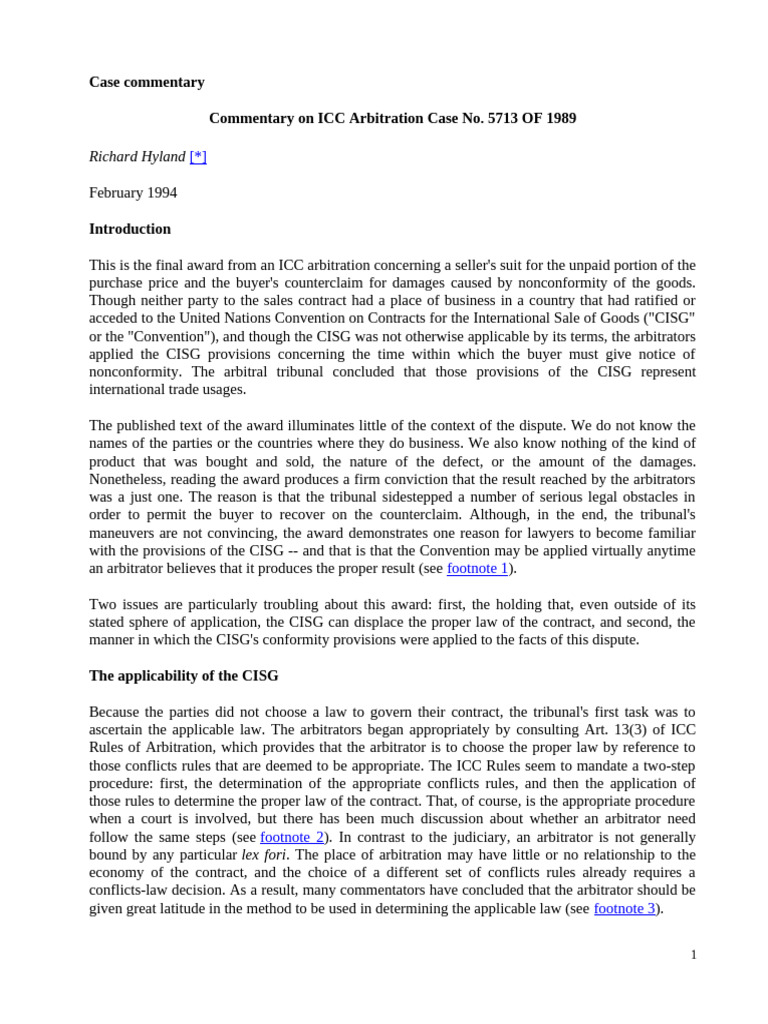 ICC Case No.5713.1989.Commentary | PDF | Arbitral Tribunal | Arbitration