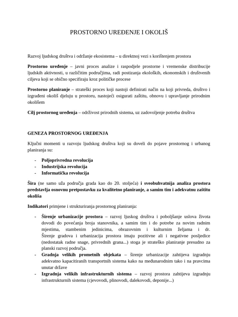 Prostorno Uređenje I Okoliš | PDF