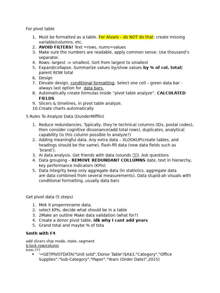 Rules 4 Pivottables | PDF