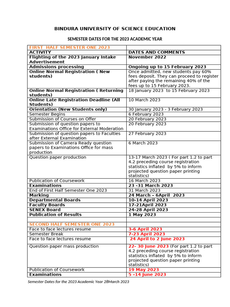 2023 Academic Calender BUSE 28 March 2023 | PDF | Academic Term | Academia