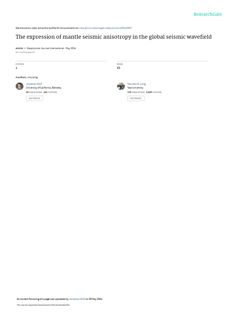 The Expression of Mantle Seismic Anisotropy in The Global Seismic Wavefield | PDF | Anisotropy ...