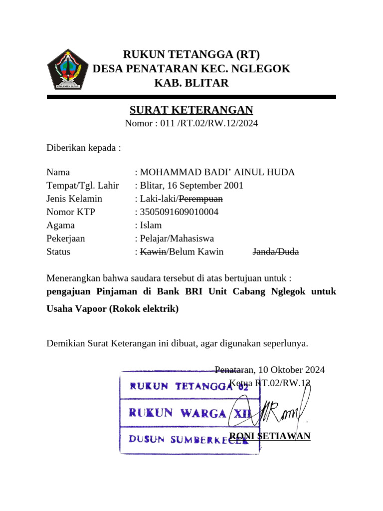 Surat Pengantar Rt.02 | PDF