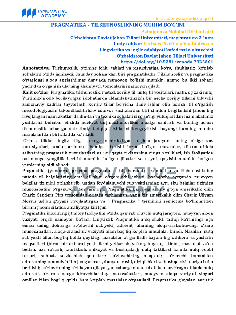 Ilm-Fan Va Innovatsiya 0621 | PDF