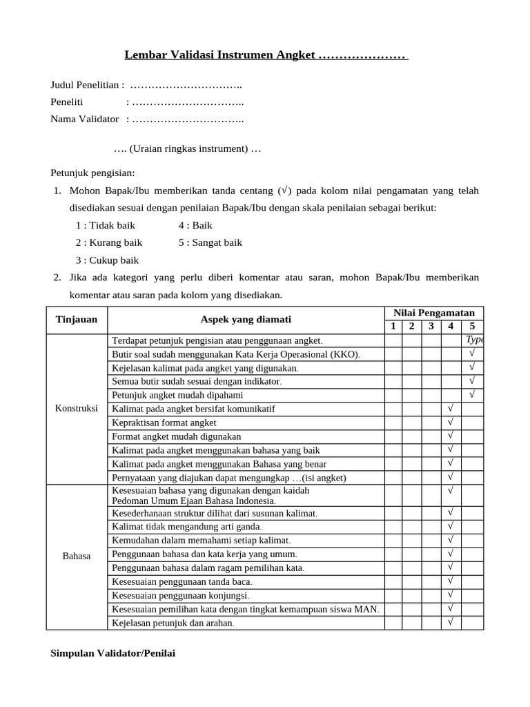 Lembar Validasi Angket | PDF
