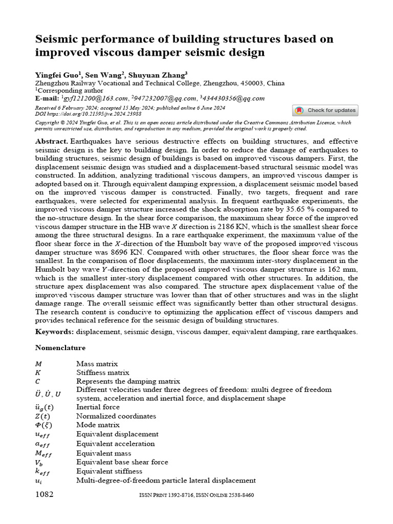 Seismic performance of building structures based on improved viscous damper seismic design | PDF ...