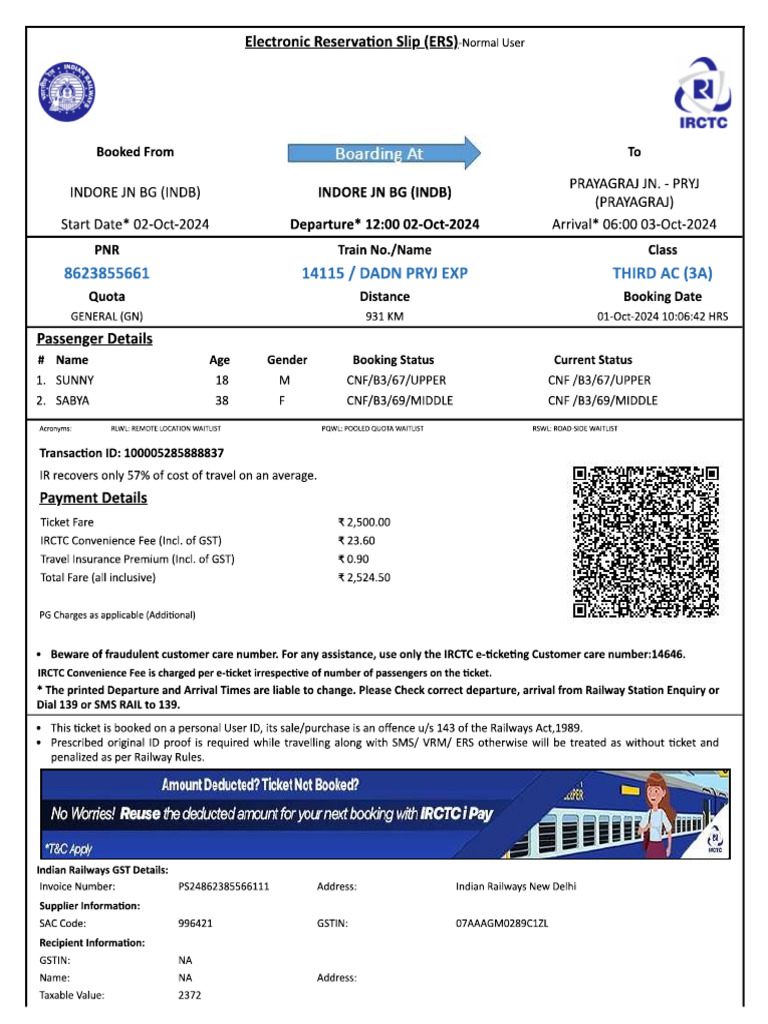 Tickets Irctc | PDF