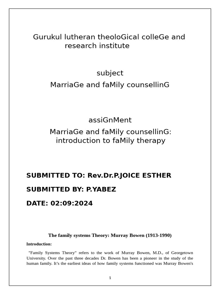 0 - Introduction To Family Therapy | PDF | Family Therapy | Psychotherapy