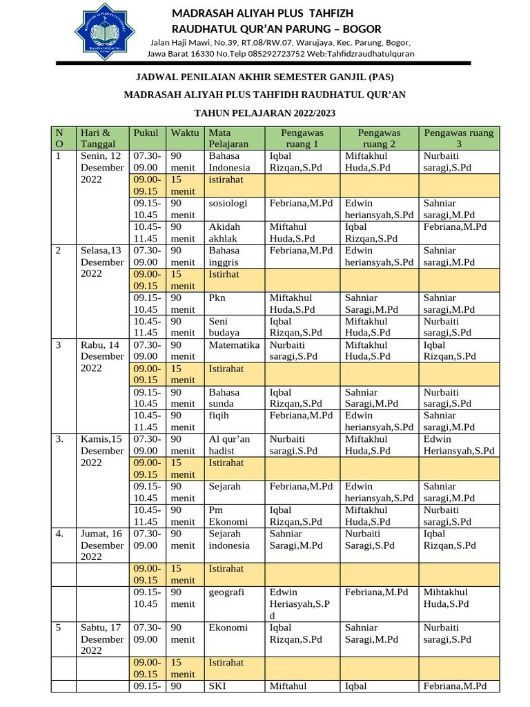 Jadwal Ujian Ma | PDF