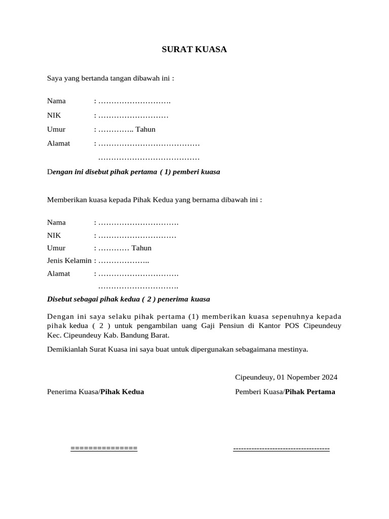 Contoh Surat Kuasa | PDF