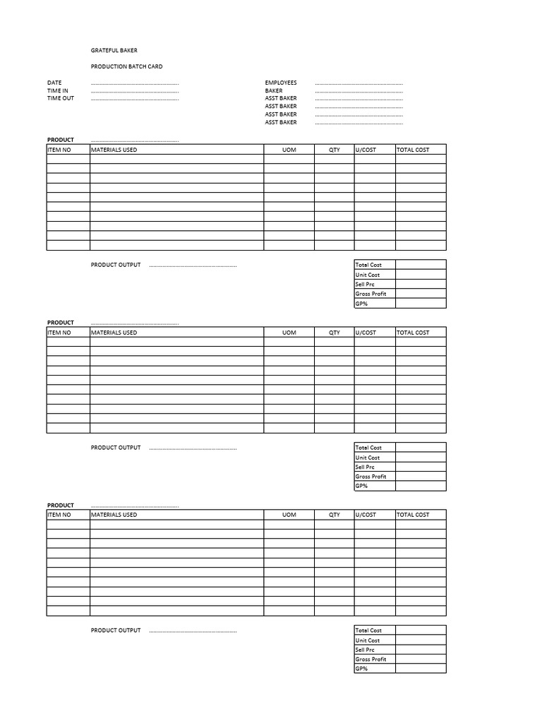 Bakery Production Batch Card | PDF | Computers