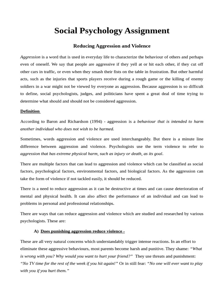 Social Psychology Assignment | PDF | Aggression | Violence Social Psychology Assignment | PDF | Aggression | Violence