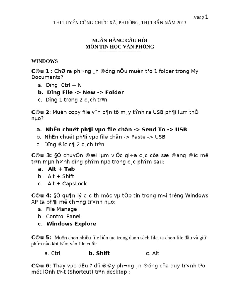 Cau Hoi Trac Nghiem Tin Hoc Van Phong | PDF
