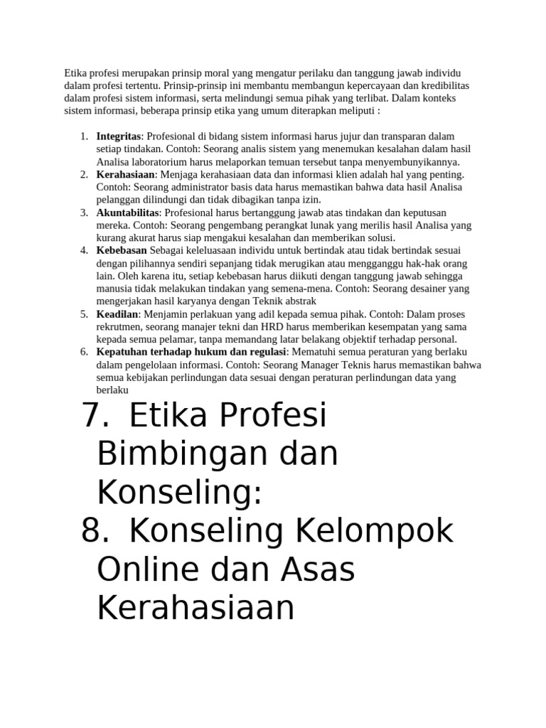 Etika Profesi Merupakan Prinsip Moral Yang Mengatur Perilaku Dan Tanggung Jawab Individu Dalam ...