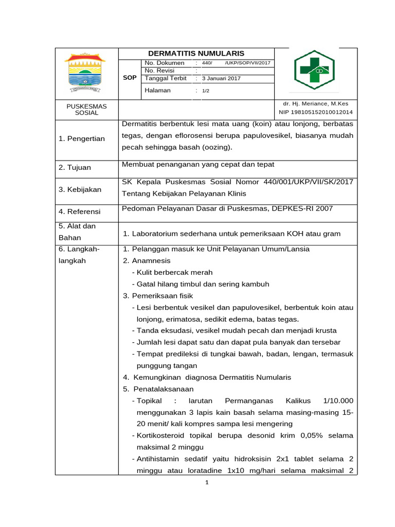 12 Sop Dermatitis Numularis | PDF