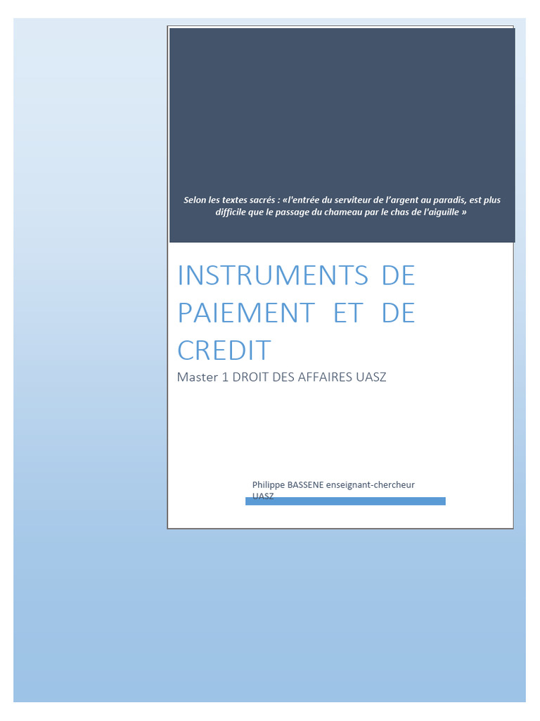 Instruments de paiement et de crédit en droit | PDF | Argent | Effet de ...
