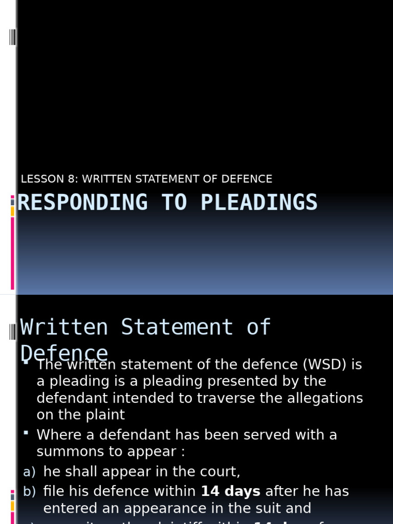 Lecture 8 - Responding To Pleadings | PDF | Lawsuit | Pleading