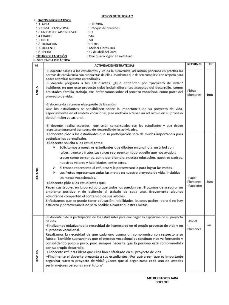 SESION 2 5to G 2024 QUE QUIERO LOGRAR EN MI VIDA | PDF | Aprendizaje | Modificación de ...