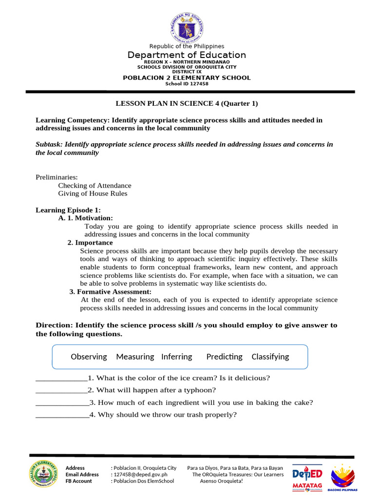 Science 4 Lesson Plan COT 1-Observation | PDF | Science | Learning