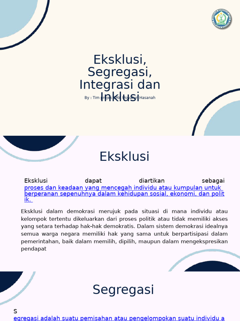 Eksklusi, Segregasi, Integrasi Dan Inklusi Dalam Demokrasi | PDF | Ilmu ...