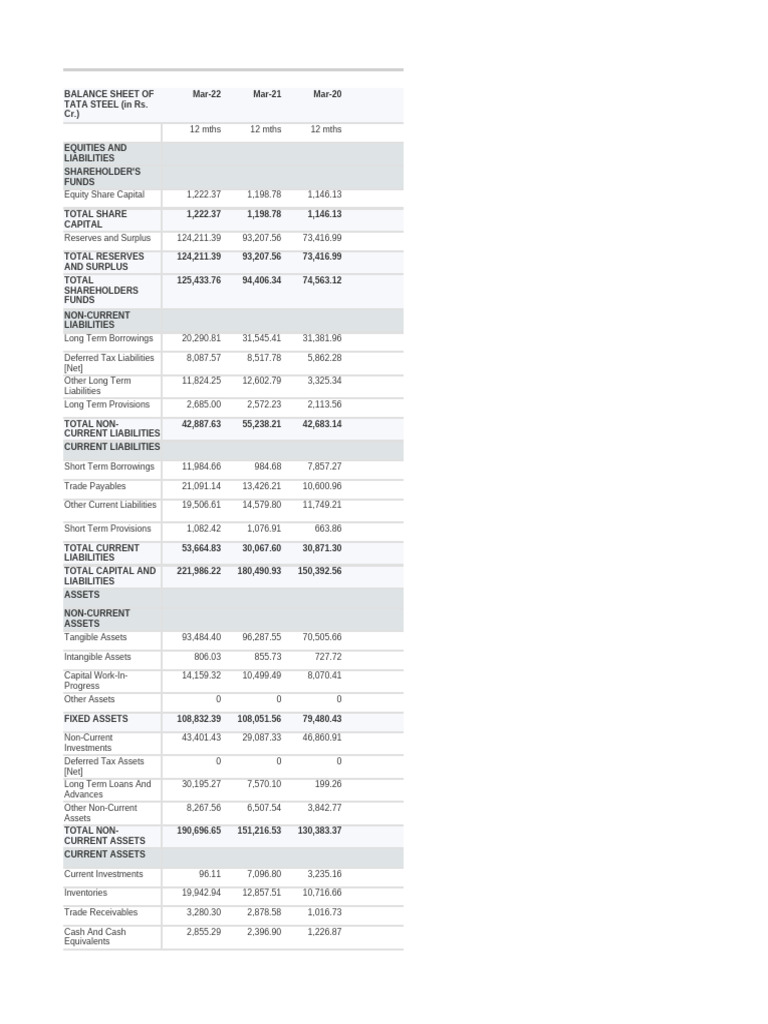 TATA STEEL balance sheet | PDF | Balance Sheet | Equity (Finance)