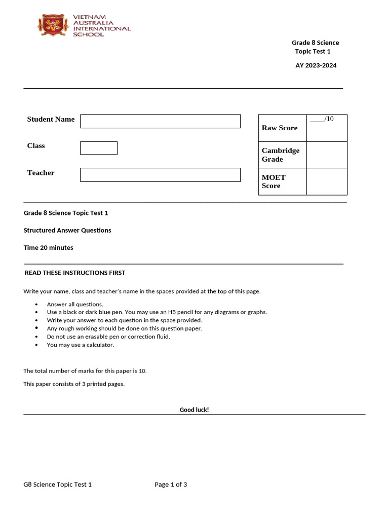 Grade 8 Photosynthesis Test Worksheet | PDF