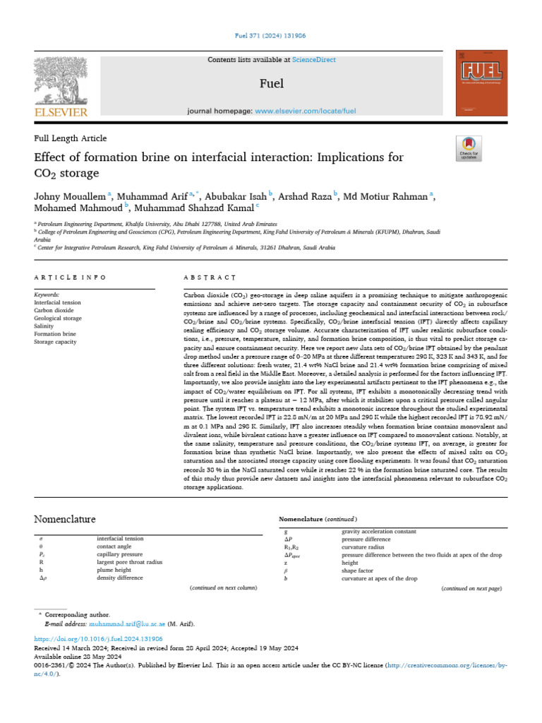 2024 Effect of Formation Brine On Interfacial Interaction - Implications For CO2 Storage | PDF ...