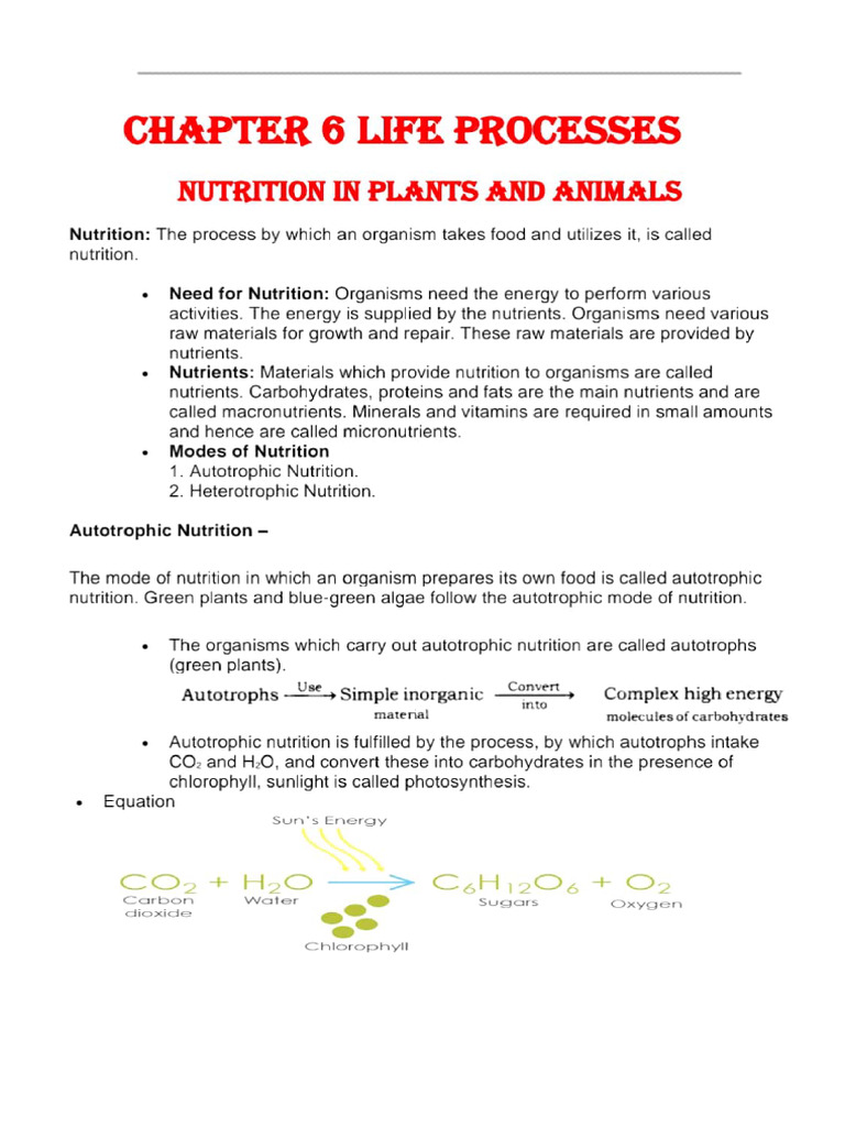 10 Biology Ch-6 Life Processes NUTRITION notes(1) | PDF
