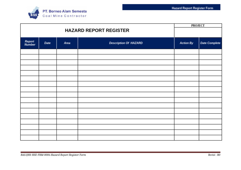 Hazard Report Register Template | PDF