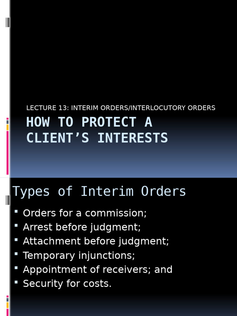 Lecture 14 - Interlocutory Orders | PDF | Judgment (Law) | Legal Remedy