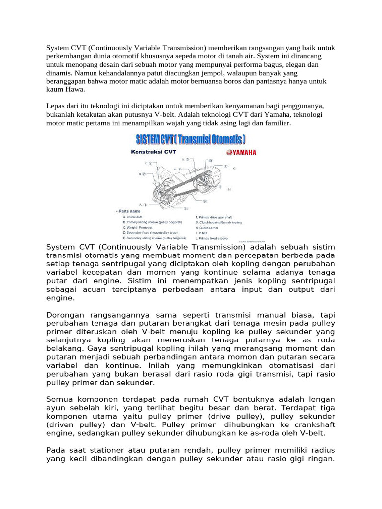 Teknologi CVT pada Motor Matic | PDF | Teknologi & Rekayasa