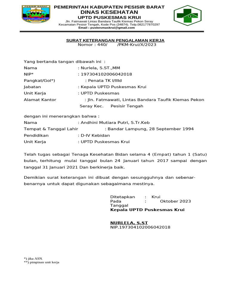 Contoh Format Suket Pengalaman Kerja | PDF