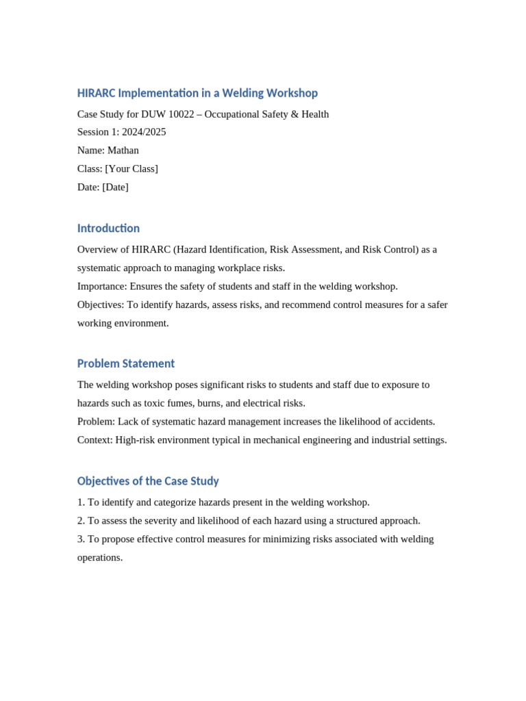 HIRARC Case Study Report | PDF | Personal Protective Equipment | Risk