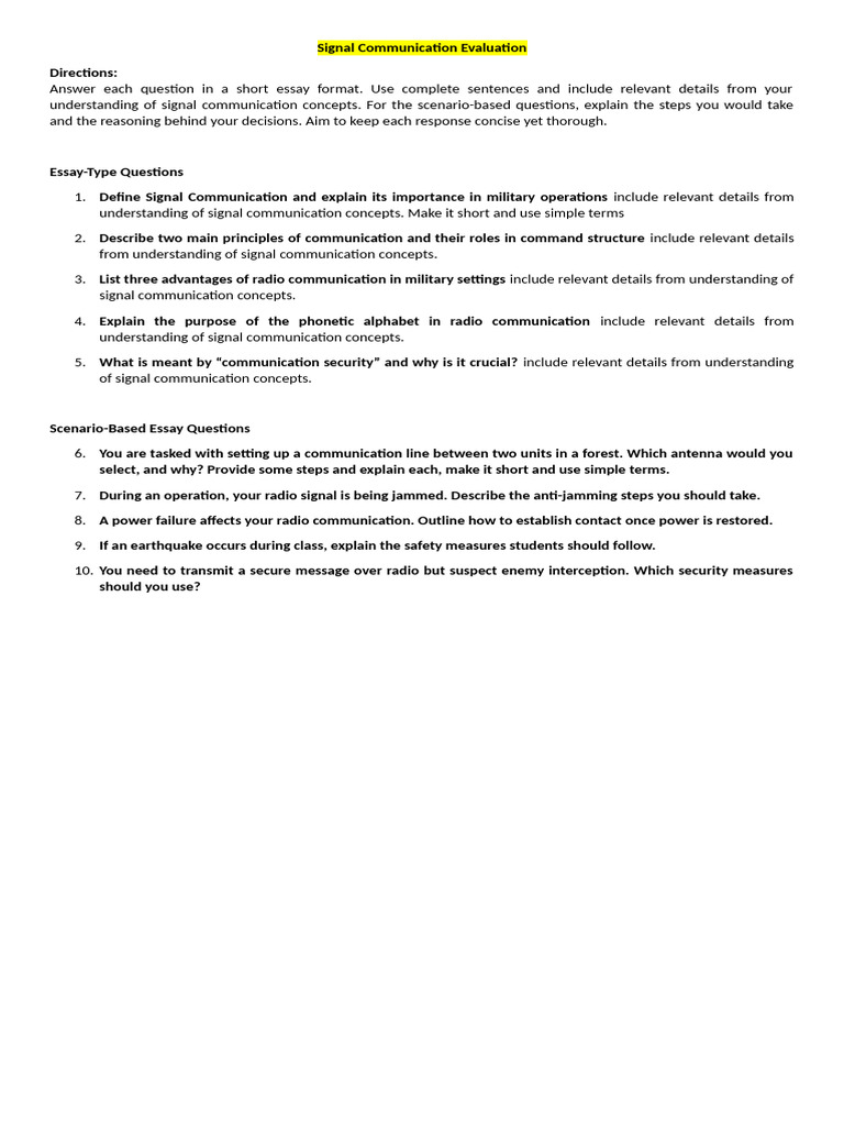 Signal Communication Evaluation | PDF