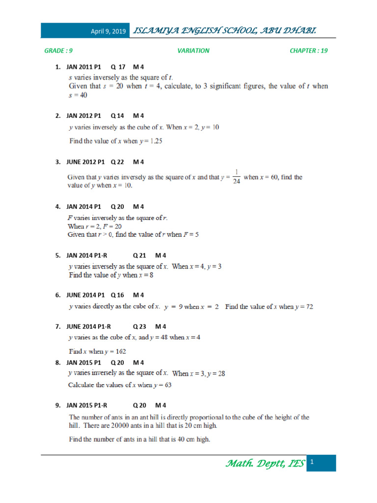 GR 10 Variation WKST | PDF