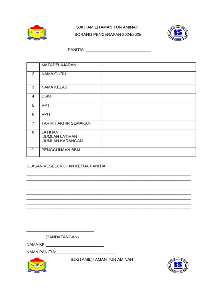 Borang Semakan Buku Latihan 2024/2025 | PDF | Bisnis