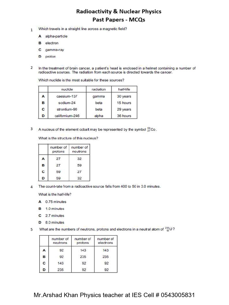 Pracrice Sheet Radioactivity & Nuclear Physics | PDF | Atomic Nucleus | Nuclear Physics