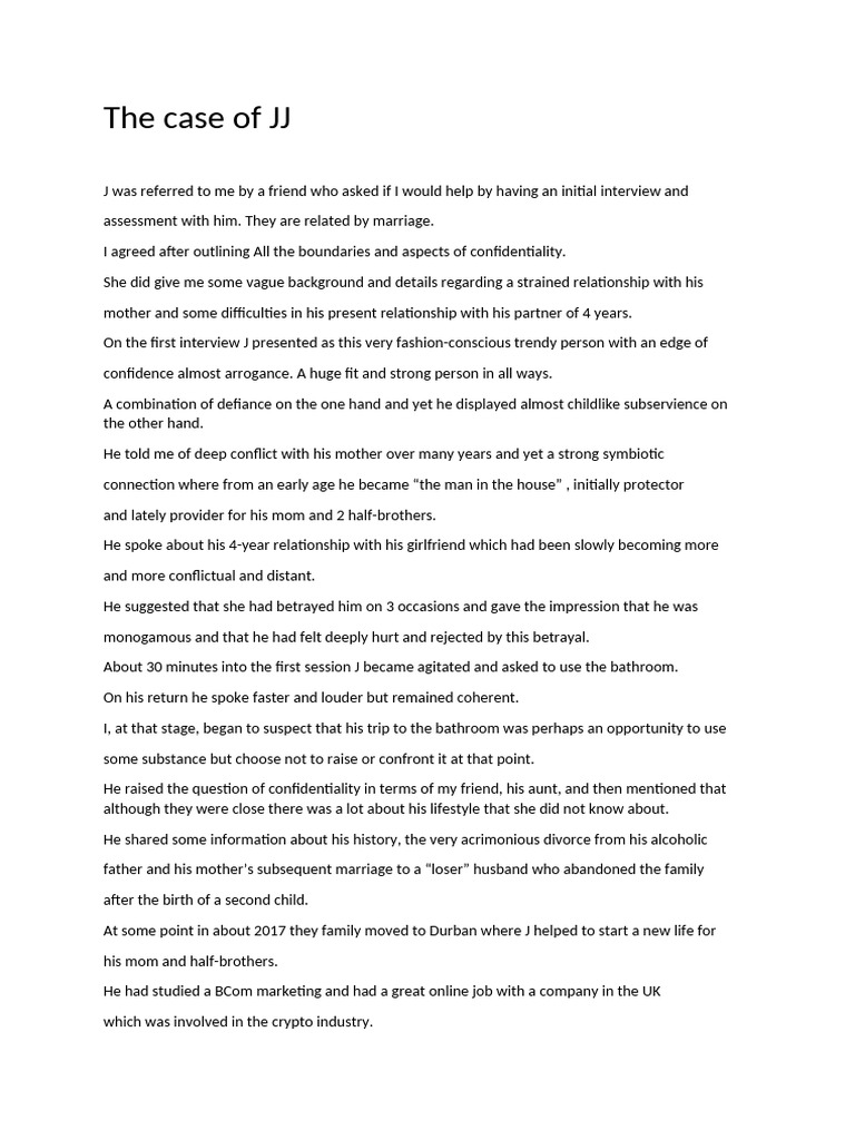 The Case of J | PDF | Interpersonal Relationships | Psychological Concepts