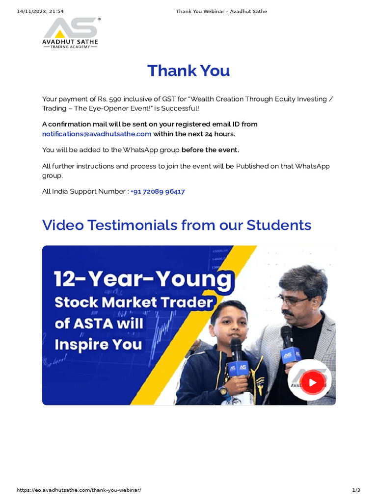 Thank You Webinar - Avadhut Sathe | PDF | Career & Growth | Business