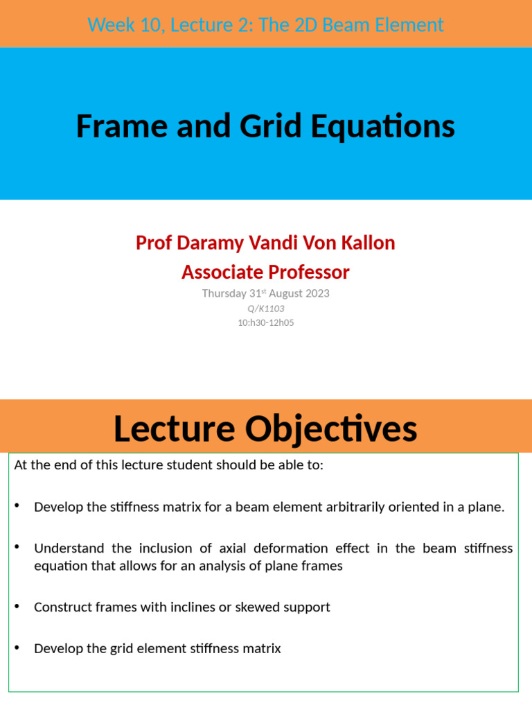 Lecture notes on Frames and Grids | PDF | Bending | Beam (Structure)