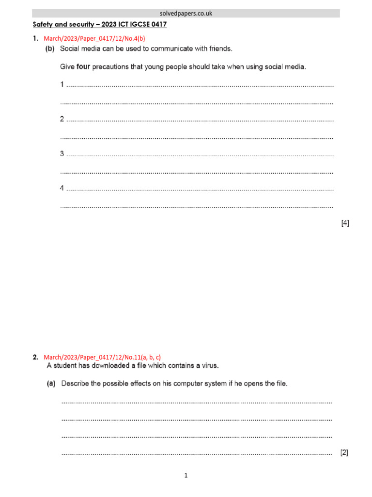 2023 Safety and Security IGCSE ICT 0417 | PDF | Science & Mathematics ...
