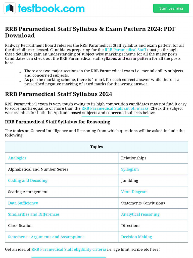 RRB Paramedical Staff Syllabus & Exam Pattern 2024 - PDF Download | PDF