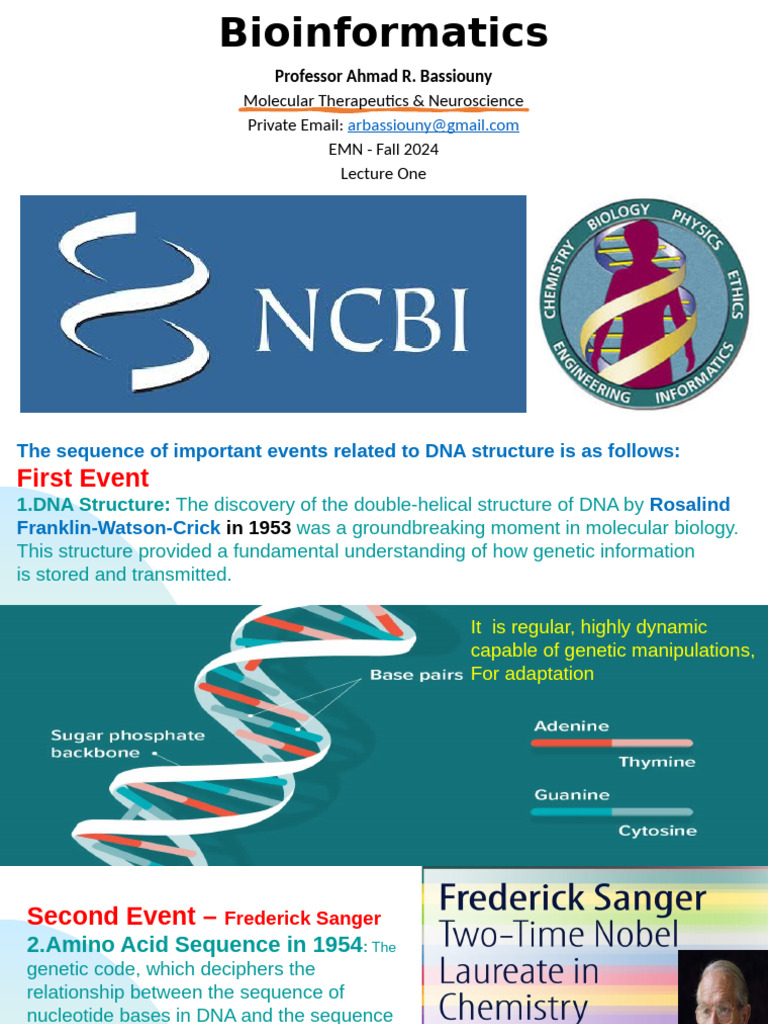 Bioinformatics Lecture 1-Fall 2024 | PDF | Bioinformatics | Gene