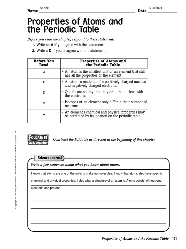 ATOMS Worksheet | PDF | Atoms | Proton