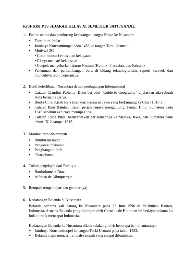 Kisi-Kisi Sejarah Kelas XI Semua Jurusan | PDF | Sejarah