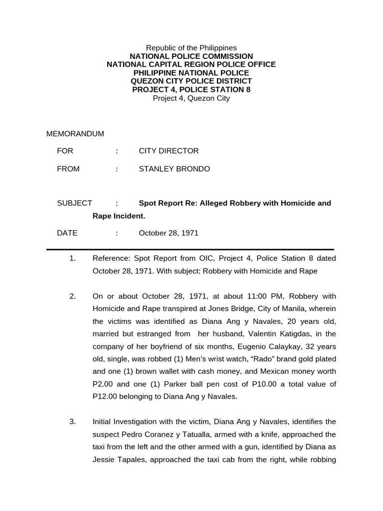 Spot Report Homicide With Rape Incident | PDF | Politics | Mystery ...